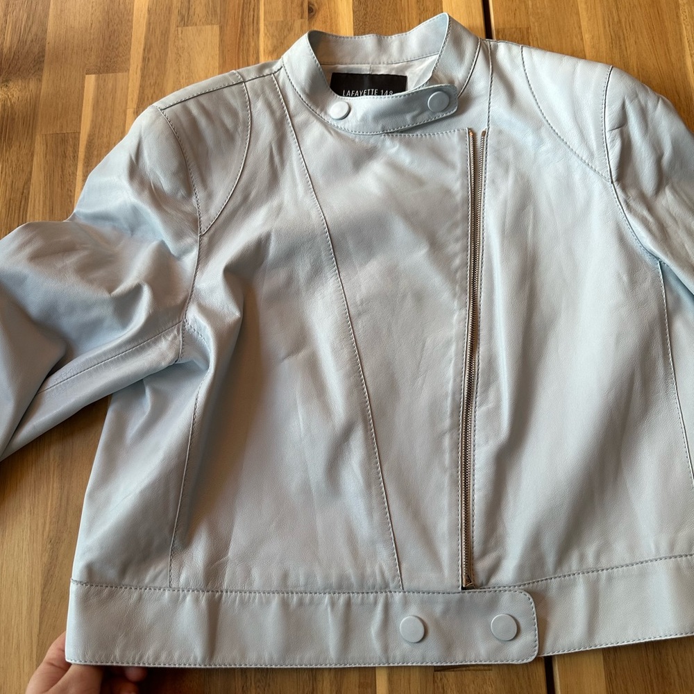 100% Leather-Light Blue Lafayette 148 Jacket - Gem